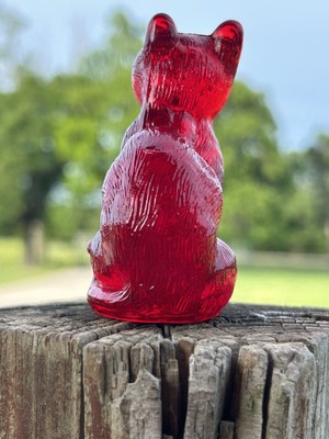 vintage Ruby Red mosser glass sitting cat. Good Condition, No Chips | eBay