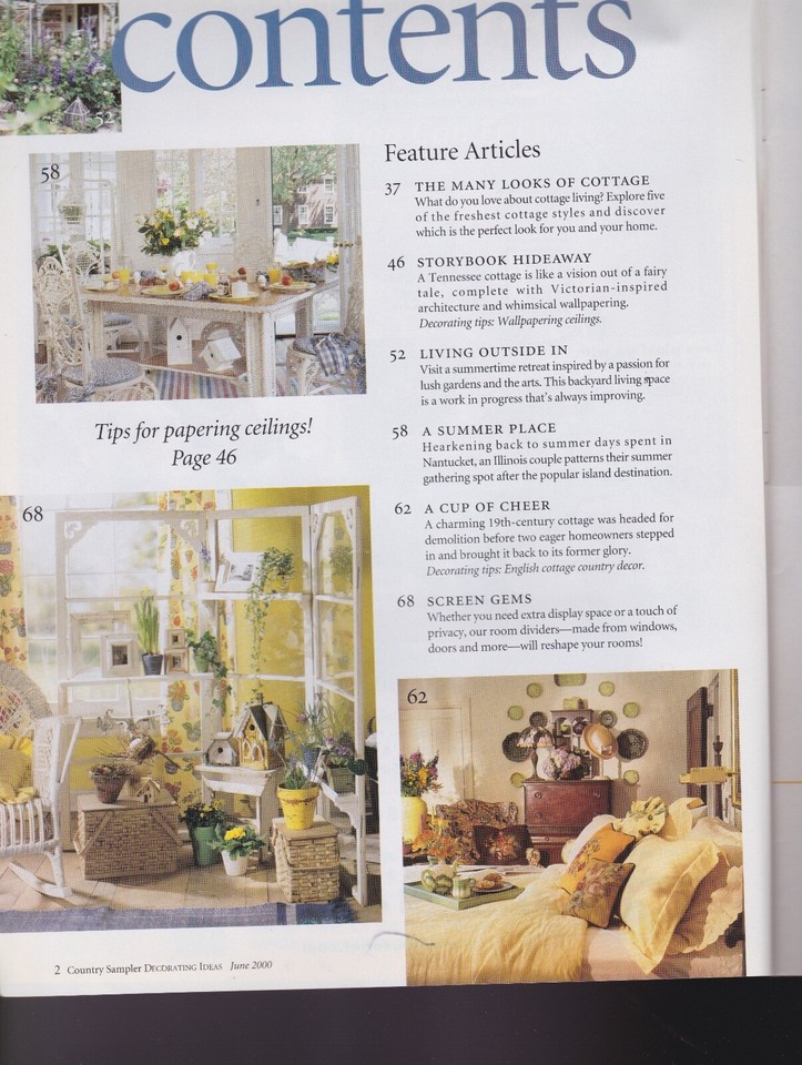 Country Sampler DECORATING IDEAS MAGAZIN June 2000 Cottage Style ...