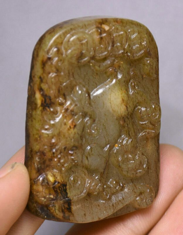 5CM Chinese Natural Old Jade Carved Zodiac Animal Tiger Lucky Pendant ...