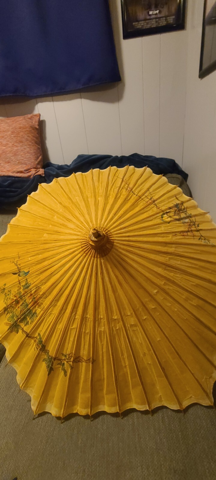 Vintage Asian Handcrafted Bamboo Rice Paper Parasol U… - Gem