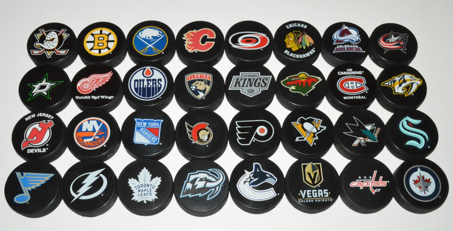 HOCKEY PUCKS ALL 32 NHL TEAMS Complete Set Basic Classic Logo Puck UTAH ...