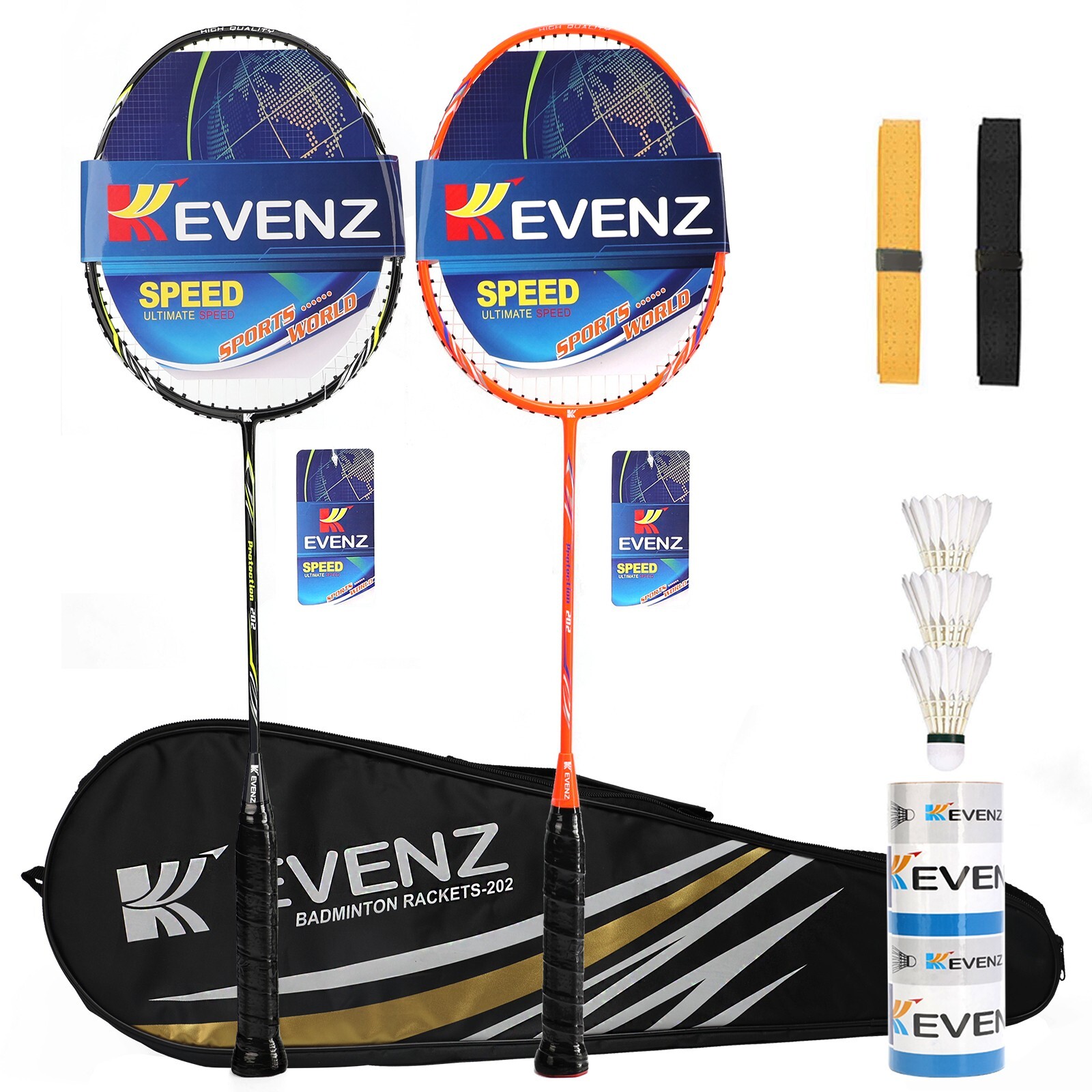 KEVENZ Badminton Racket Set, 2 Carbon Fiber Badminton Racquet, 3 ...