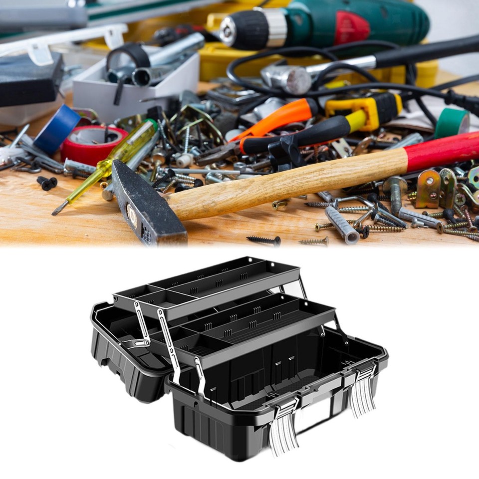 19" 3 Layers Folding Tool Box Organizer Multipurpose Impact Resistant ...