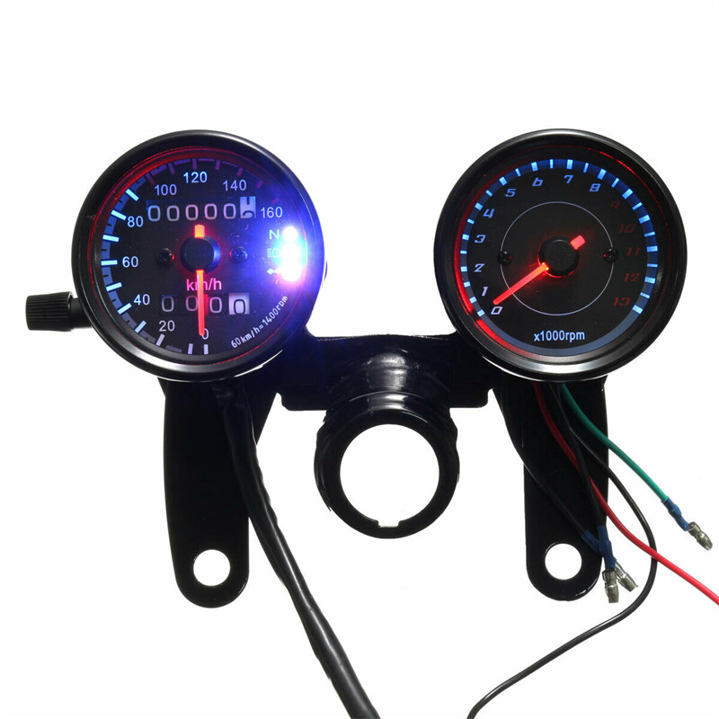 Universal Motorcycle LED Light Odometer & Tachometer Speedometer Gauge ...