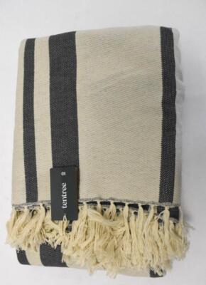 Tentree Geo Beach Blanket Organic Stripe Beach Blanket Grey White 36" x ...