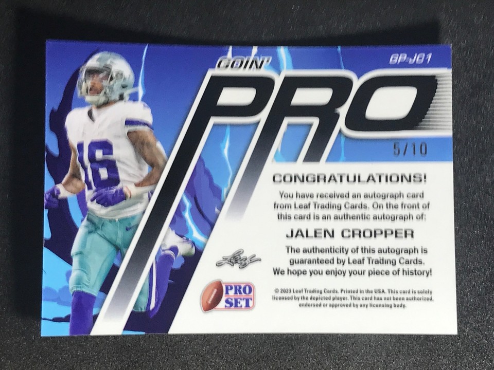 2023 Pro Set Metal Football Goin Pro Auto Pink Prism Jalen Cropper 5/10 ...
