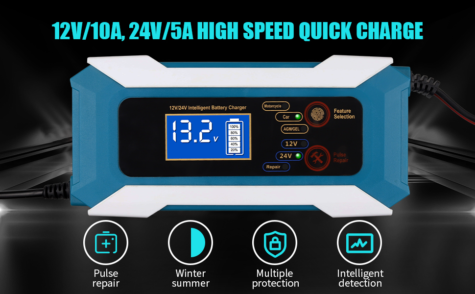 8A 12V/24V Car Battery Charger Trickle Smart Repair Motorcycle Caravan ...