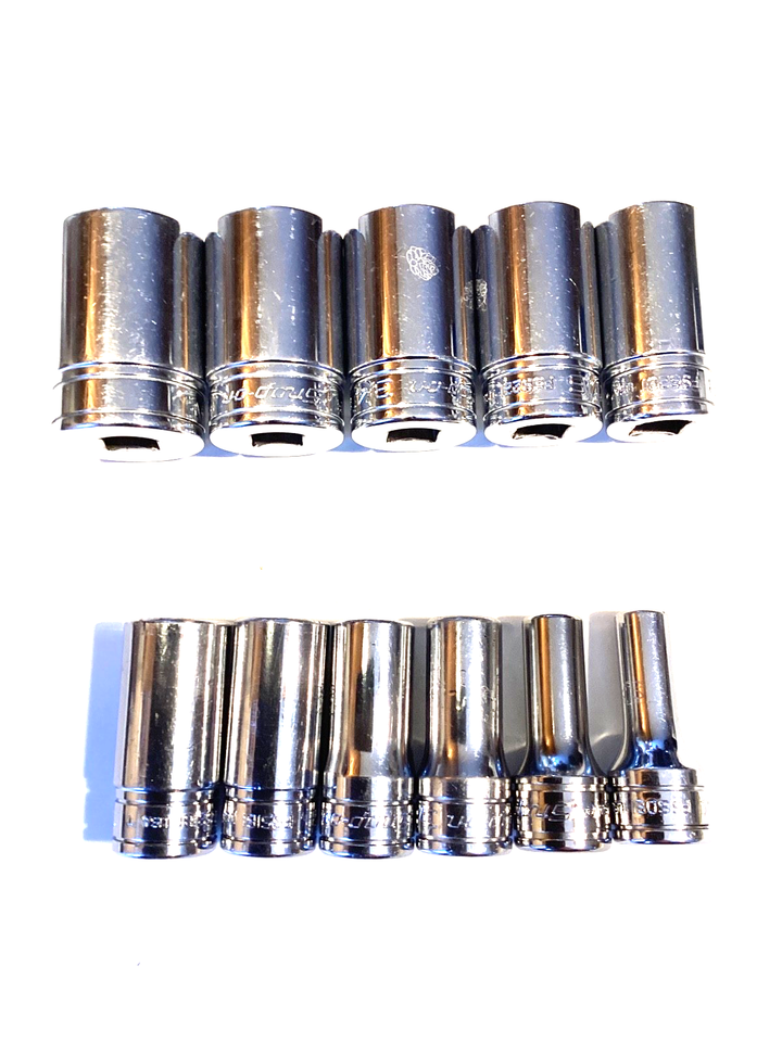 Snap On 211FSSY 11 Piece 3/8” Drive 6 Point SAE Semi Deep Socket Set 1/ ...