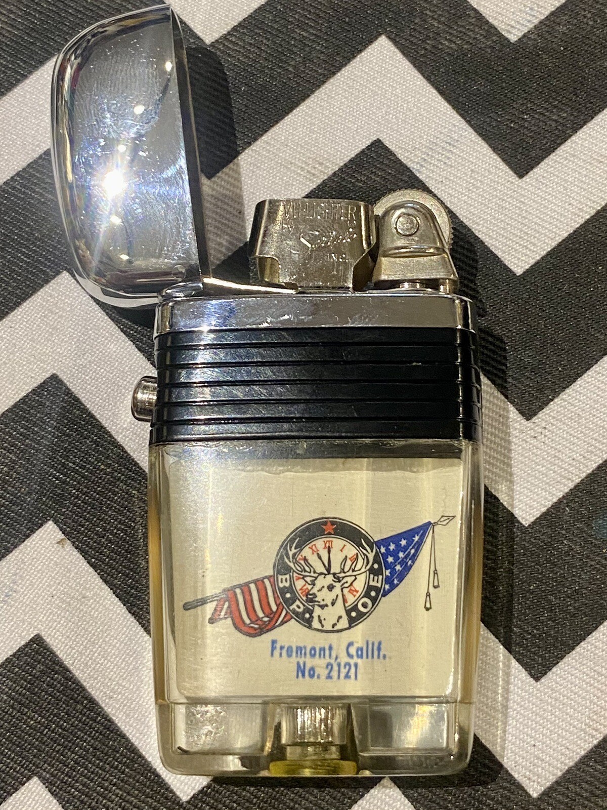 Scripto VU Lighter B.P.O.E Elks Fremont, CA No 2121 NEVER USED Clear ...
