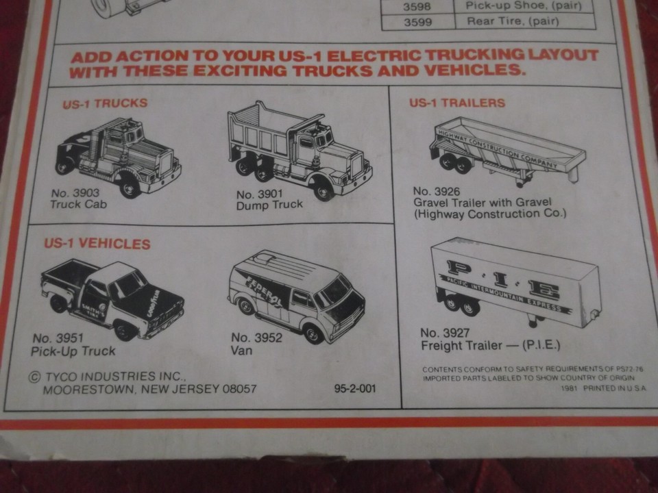 TYCO HO SEMI SLOT TRUCK CAR 3903 US-1 ELECTRIC TRUCKING NOS NEW ON CARD ...