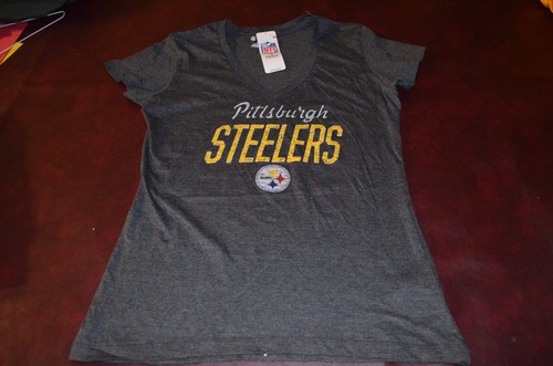 NWT Pittsburgh Steelers Womens Gray V Neck Bling Logo NFL MED LARGE | eBay