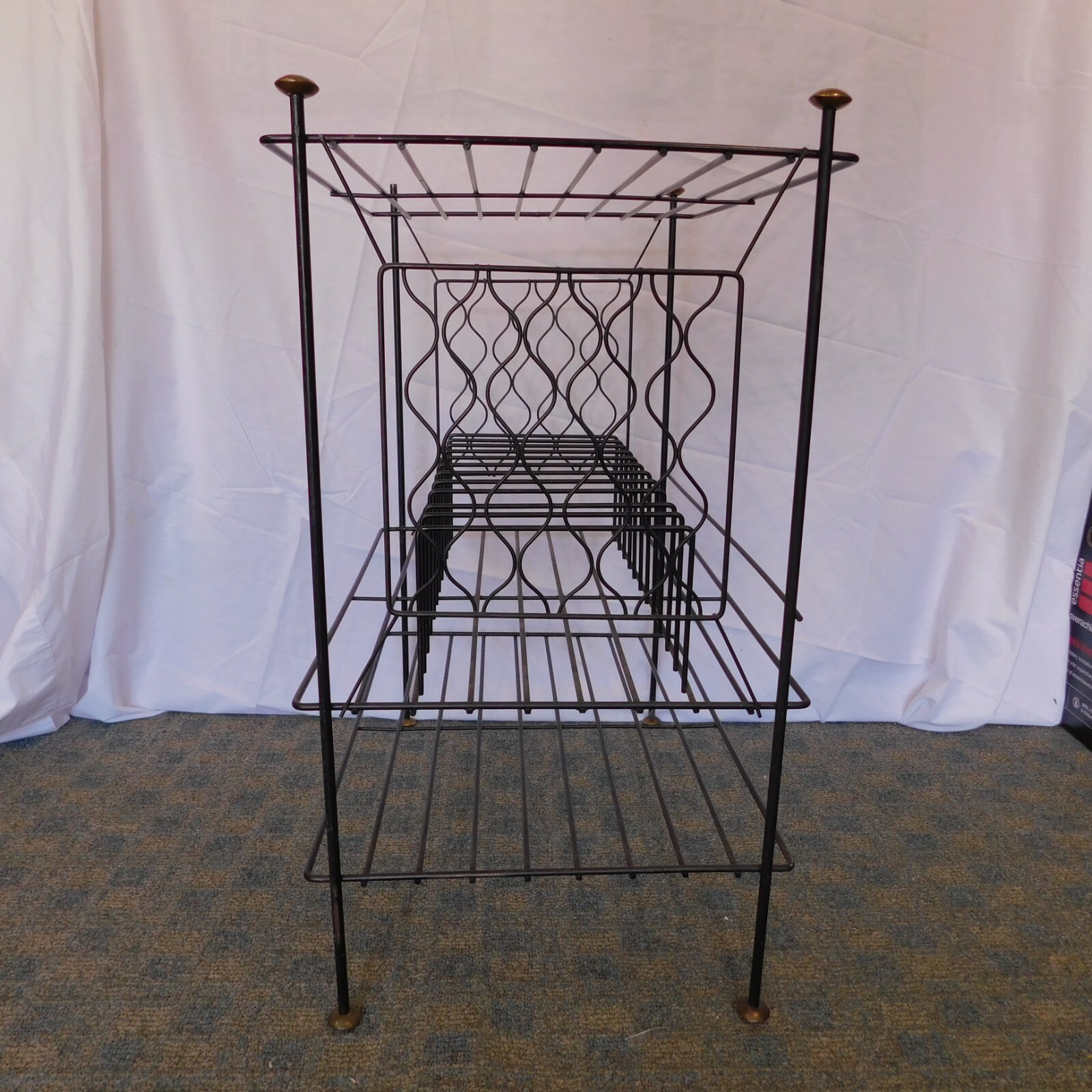 VTG MCM Mid Century Modern Black Metal Wire Magazine Record Rack Table ...