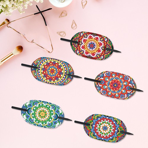 5Pcs PU Mandala Pattern 5D DIY Diamond Hair Sticks Crafts Gifts for ...