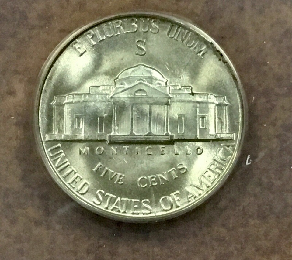 1944-S Nickel Error Struck on Defective Planchet-Die Break Rev- Anacs ...