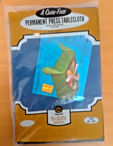NOS Majestic 52"x 70” Oblong Tablecloth Blue Stain Release Permanent ...