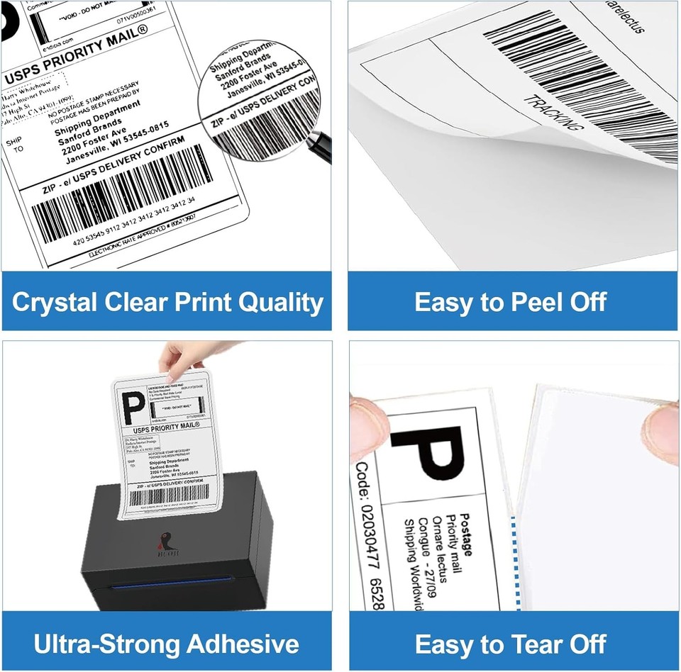 1000 4" x 6" Direct Thermal Shipping Labels for Zebra & Rollo and any ...