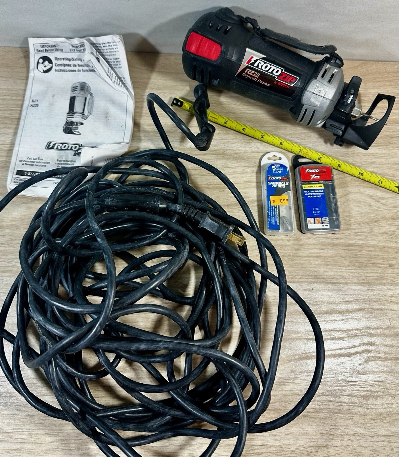 BOSCH ROTO ZIP Drywall Router RZ25 Super long cord & Bits Works Great ...