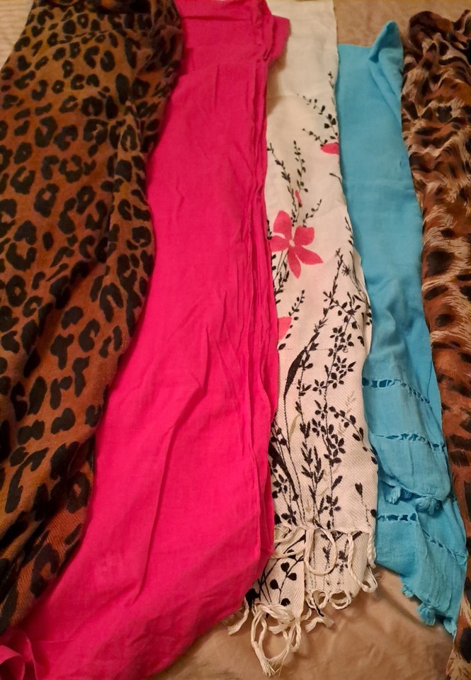 A Pack Of 5 Various Colours Shawls/scraves. And Sizes | eBay