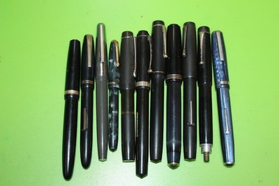 Job Lot Of Eleven Vintage Fountain Pens; Ten Gold Nibs:For Spares Or ...