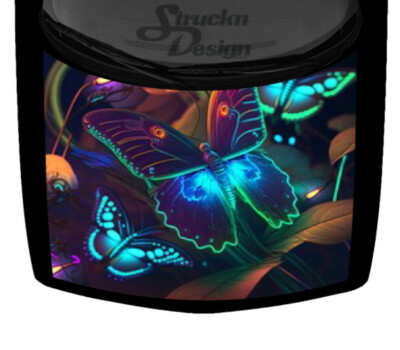 Bright Neon Glow Butterflys Grove Dark Hood Wrap Vinyl Graphic Decal 58 ...