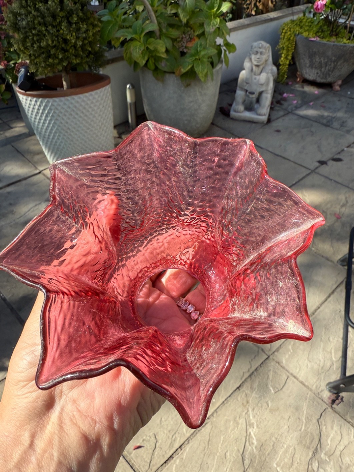 antique miniature cranberry dimple star shape flower shape oil lamp ...