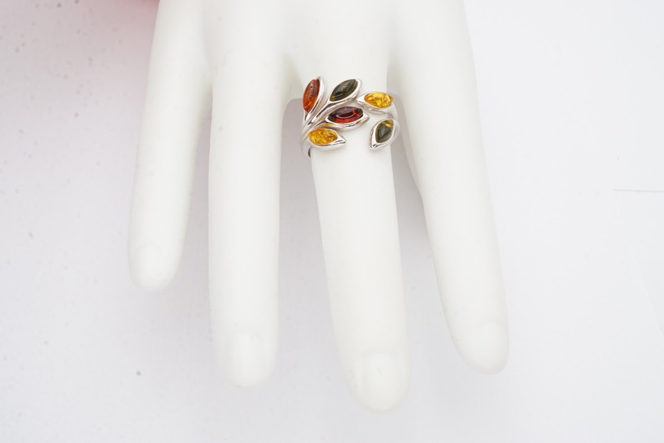 Vintage Sterling Silver 925 Amber Leaf Ring Size 7 Adjustable | eBay