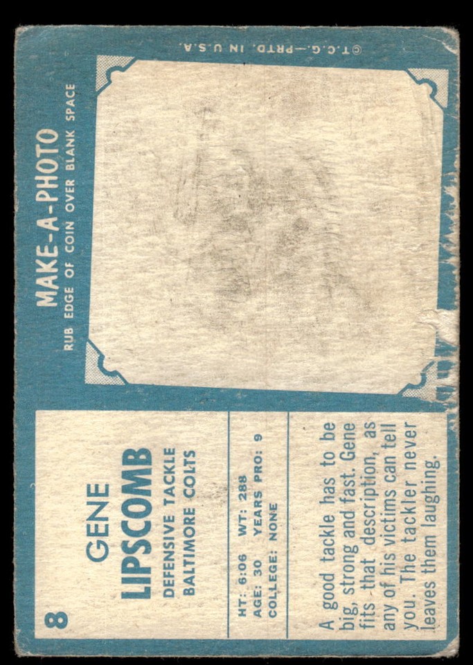 1961 Topps Gene Lipscomb #8 Baltimore Colts Football Card | eBay