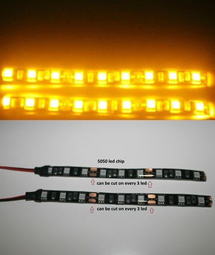2 AMBER 5050 chip 6 inch long 9 LED Waterproof Flexible Strip BLACK PCB ...