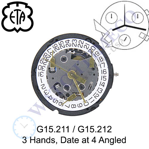 Genuine ETA G15.212 / G15.211 Watch Movement Date at 4 or 6 Swiss Made ...