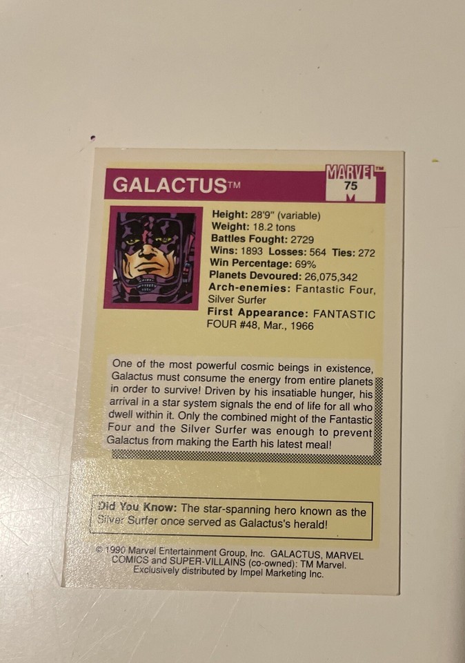 Galactus 1990 Marvel Comics Super Heroes Trading Card Impel Marketing ...