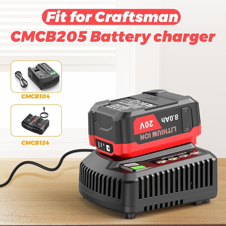 1~6Pack 8Ah 20 Volt Max For Craftsman V20 Li-Ion Battery CMCB206 ...