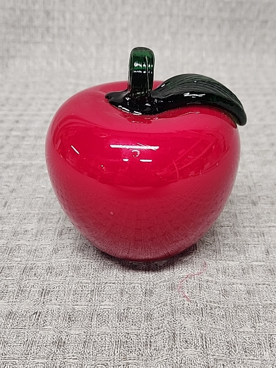 Vintage Red Fruit Hand Blown Work Of Art Bright Red Glass Apple Green ...