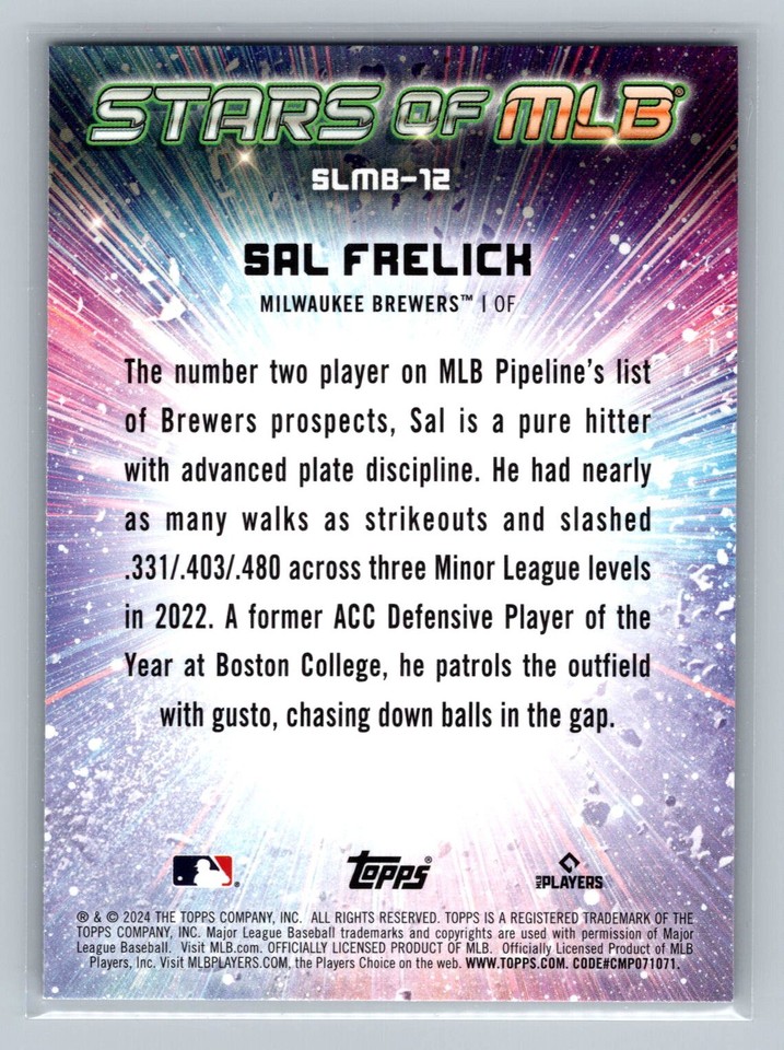 Sal Frelick Milwaukee Brewers 2024 Topps Stars of MLB #SLMB-12 Rookie ...