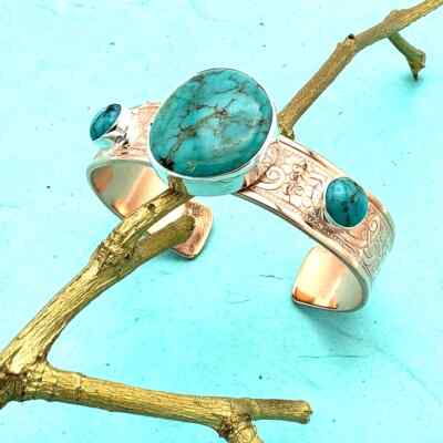 Turquoise Copper & Sterling Silver Bracelet/ Handcrafted by Sassi ...