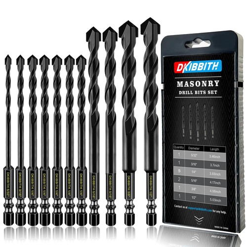 11pc Masonry Drill Bits Carbide Concrete Drill Bit Set for Stone Tile ...