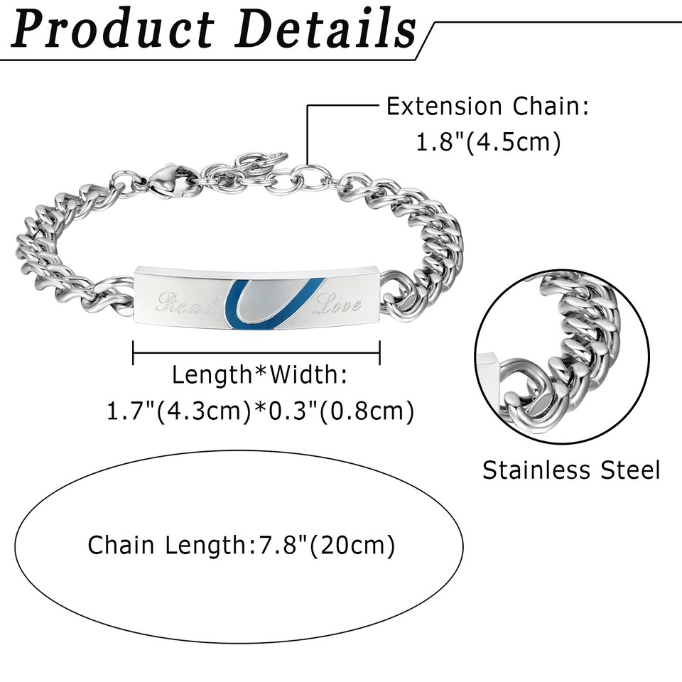 "Real Love" Matching Heart Mens Womens Stainless Steel Couple Bracelet ...