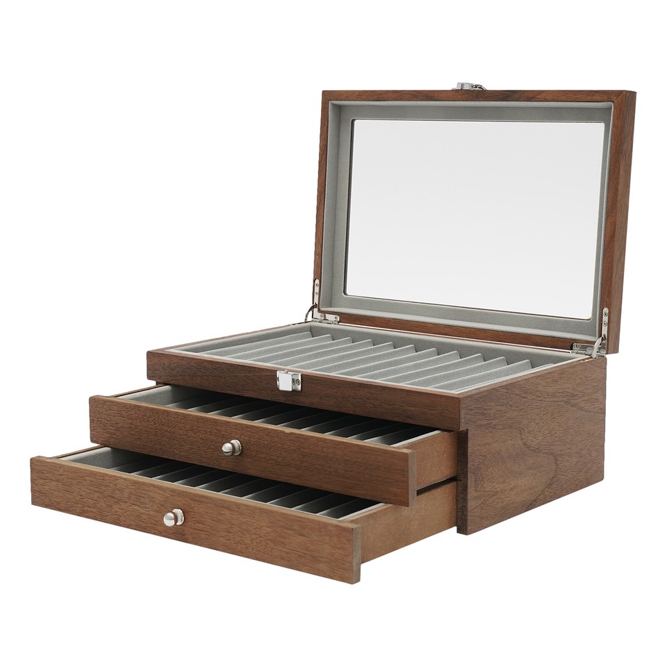 Walnut Wood Pen Display Box Triple Layer Fountain Pen Storage ...