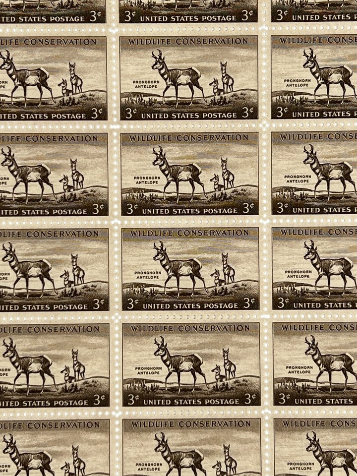 Scott 1078 - 1956 Wildlife Pronghorn Antelope Full Sheet of 50 US 3 ...