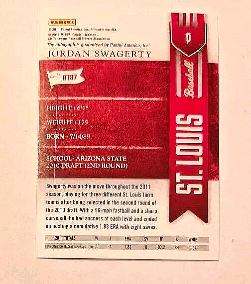 2011 Contenders Draft Ticket Signatures #87 Jordan Swagerty Rc Auto ...