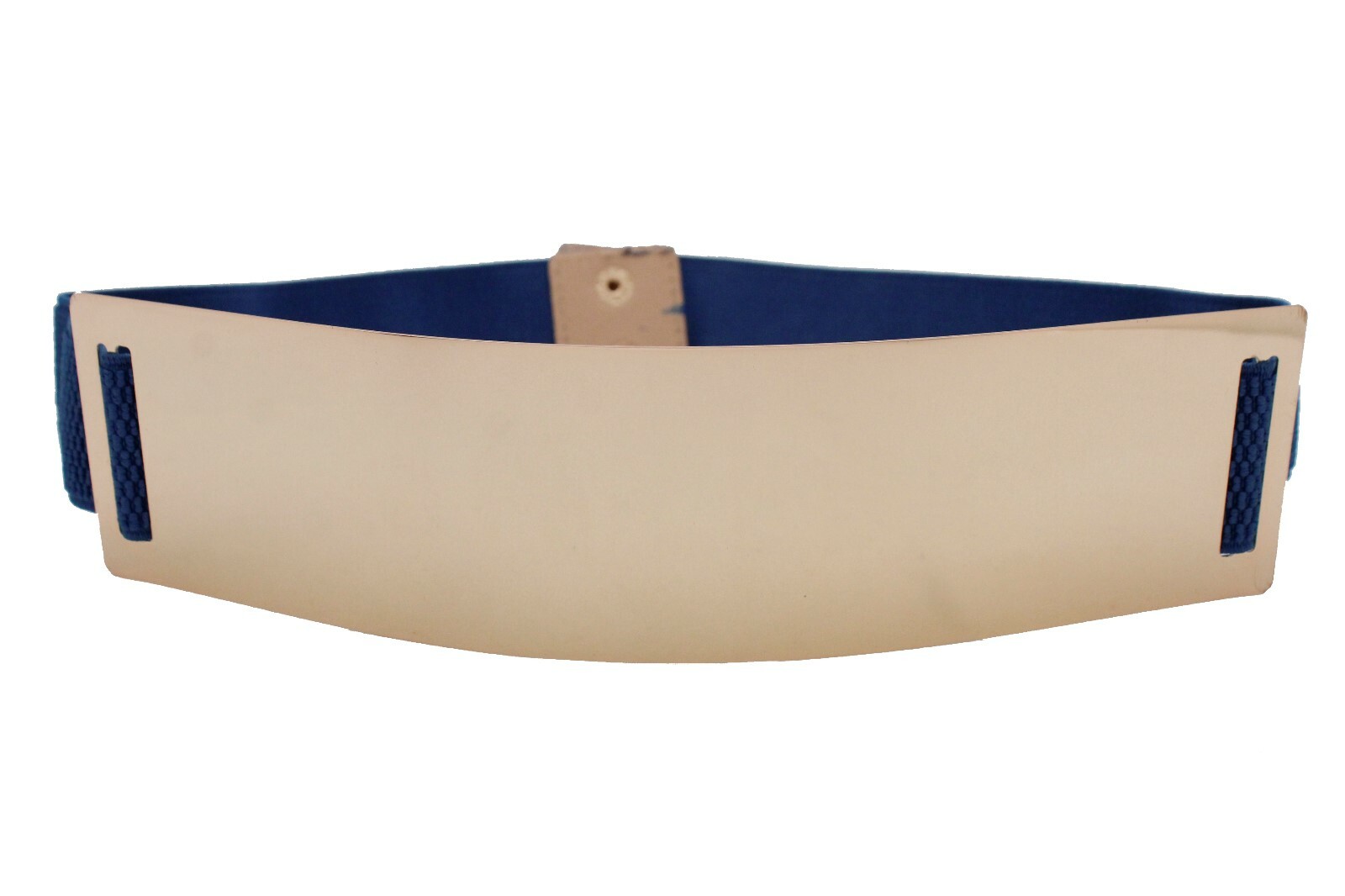 Women Gold Metal Plate Buckle Flashy Belt Hip Waist Elastic Blue Band ...