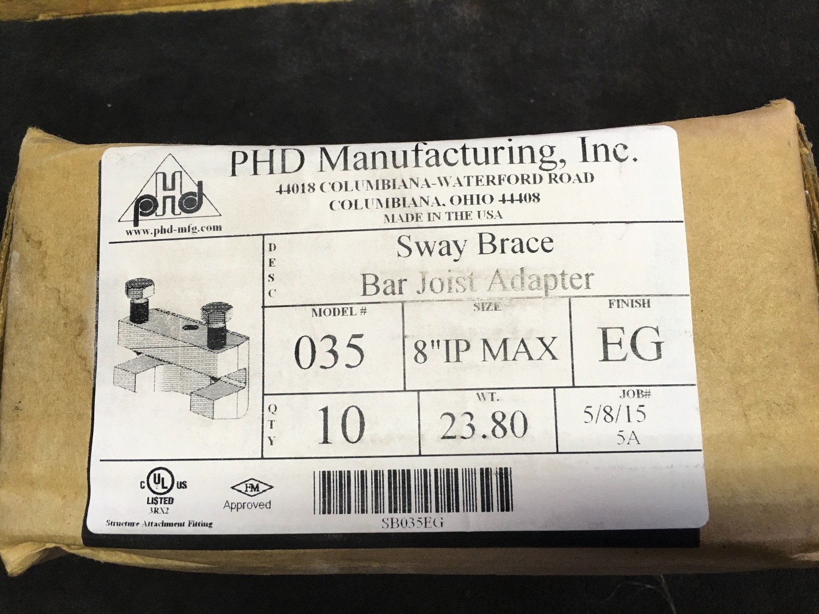 10 PHD mfg 035 Seismic sway brace bar joist adapter. | eBay