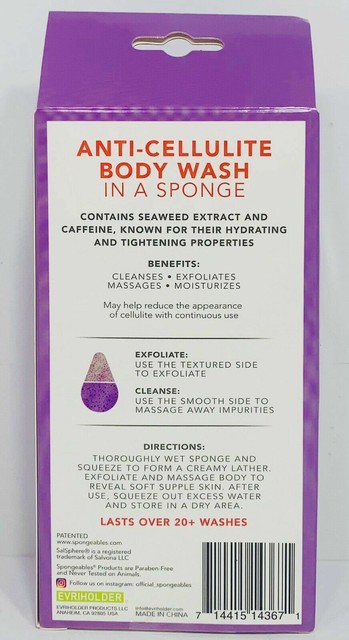 Spongeables Anti-cellulite Body Wash in a Sponge 4 Oz Aloe Cleans ...