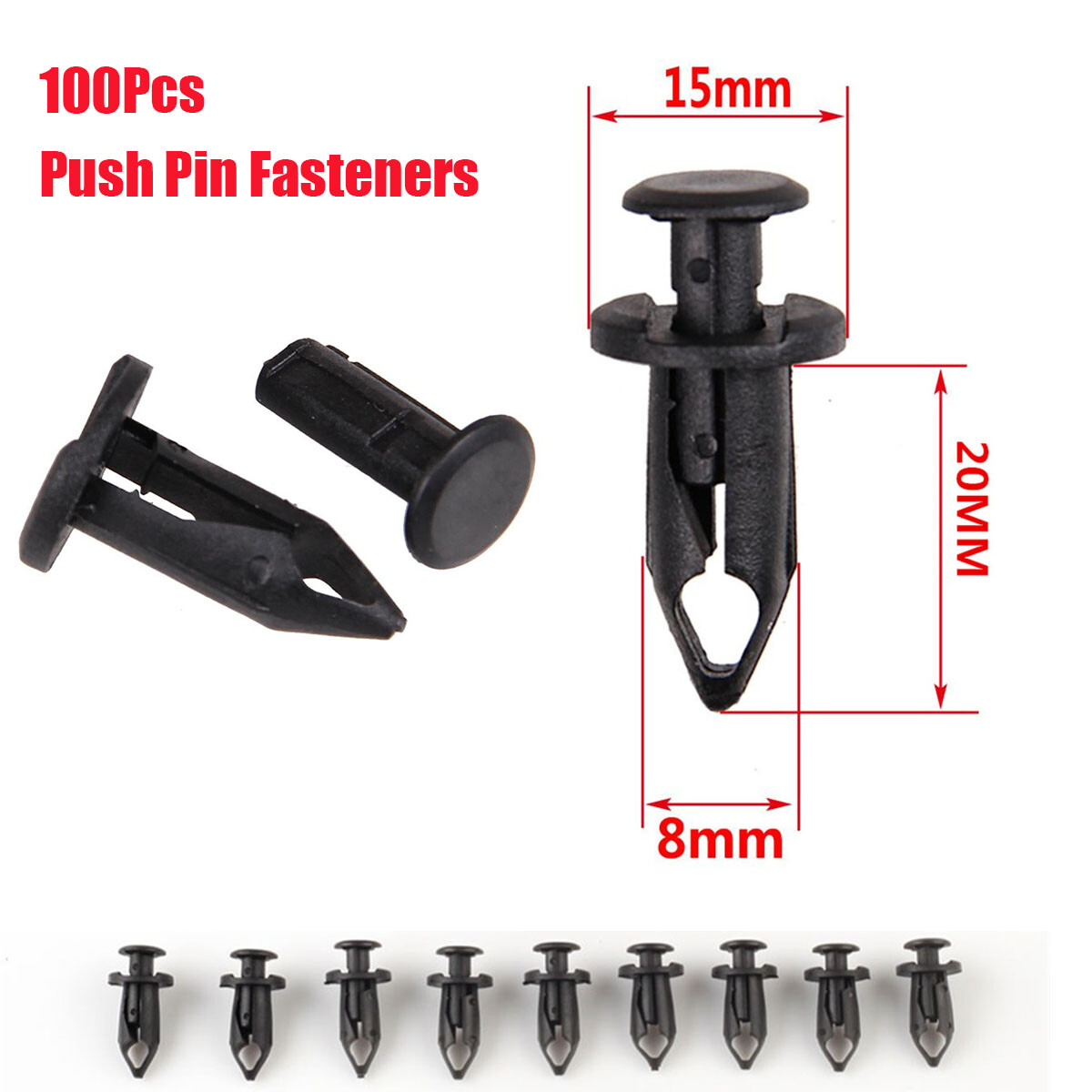 100Pcs M8 Fasteners Rivets Push Pin Retainer Black Nylon Buckles For ...