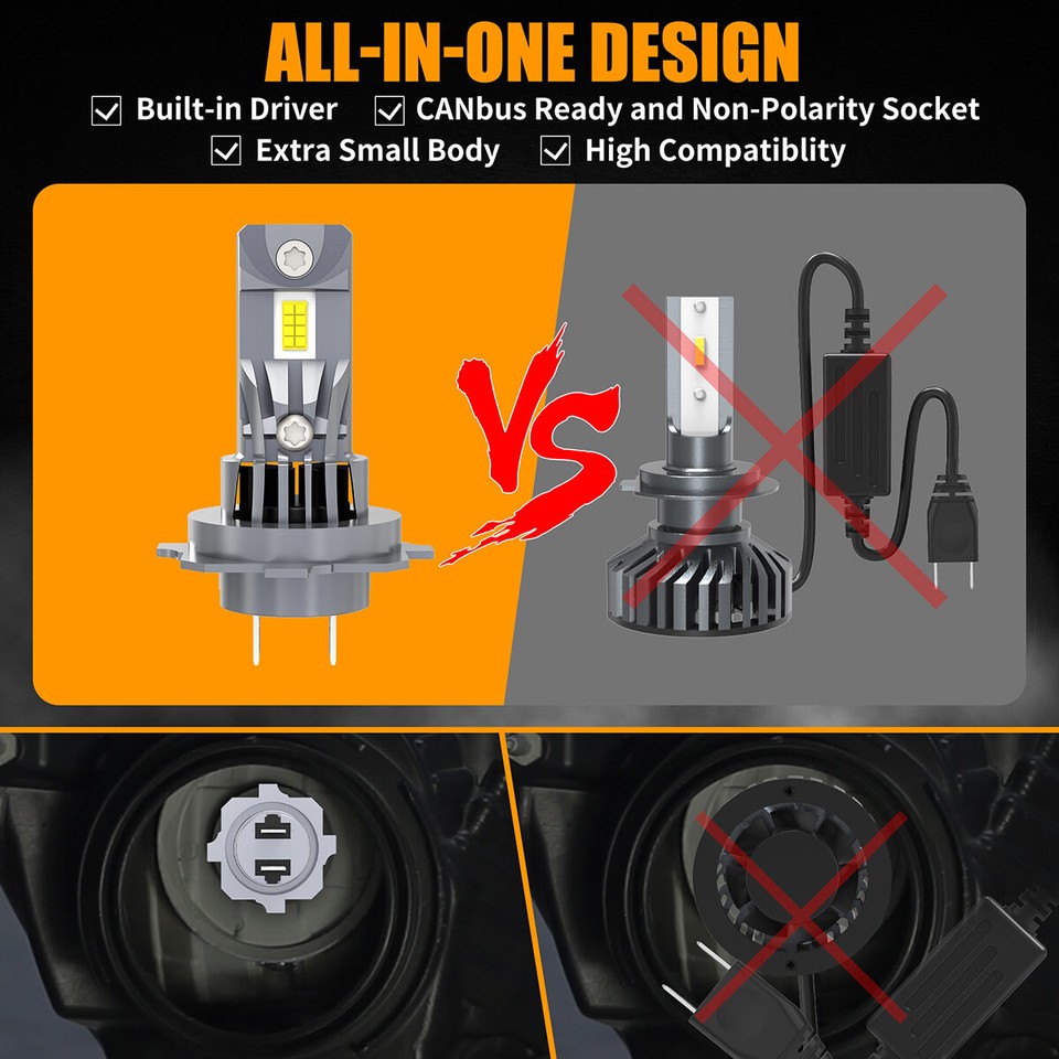 H7 H7 LED Headlight 4 Bulbs 6500K High/Low Beam For Volkswagen Tiguan ...