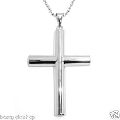 Anti-Tarnish Bold Cross Pendant w/ Ball Chain Necklace Real Sterling ...