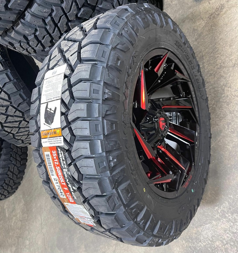 20x10 Fuel Reaction Red Black Wheels 35" Nitto AT Tires 5x4.5 Jeep ...
