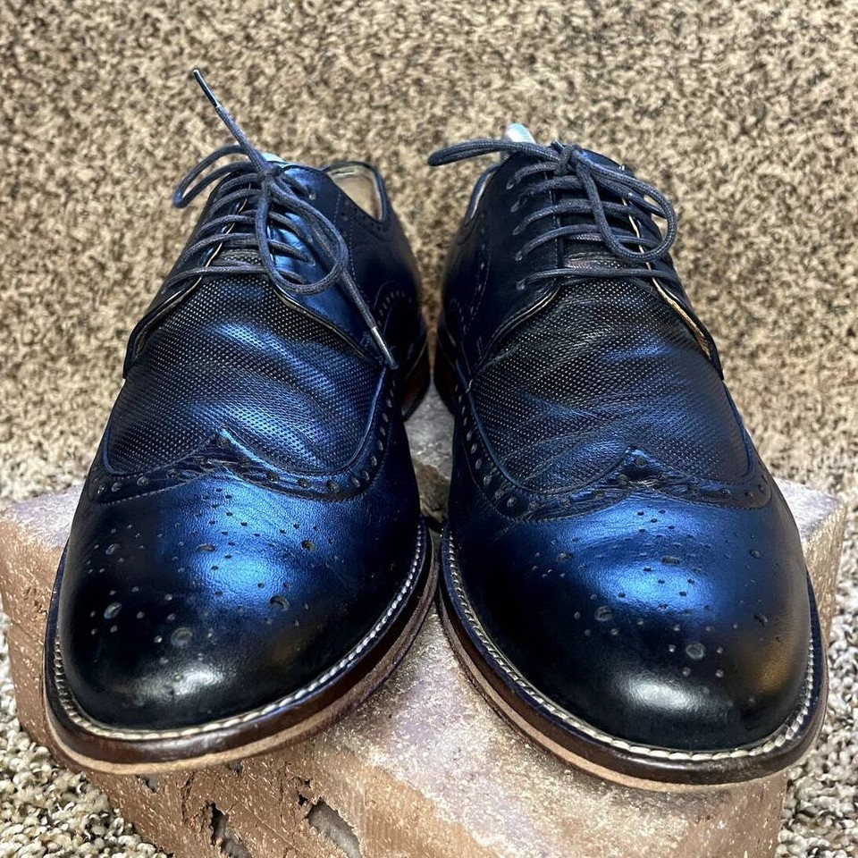J. Johnston Murphy Leather Lace Up Wingtip Oxford Shoes Black Men's ...