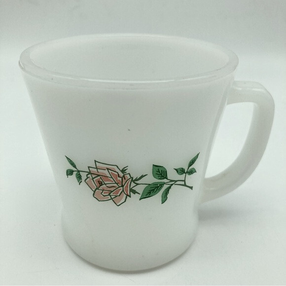 RARE Fire King Vintage "Anniversary Rose" Milk Glass Coffee Mug 1964-65 ...