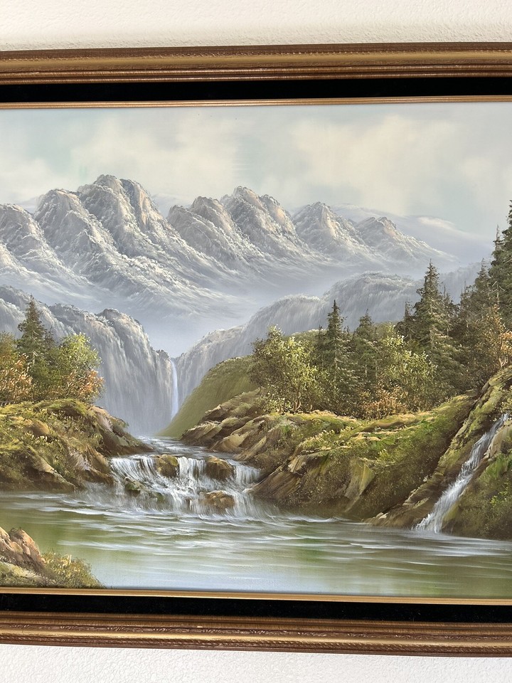 Framed HUGE 24x48 R. Boren Painting Mountain Waterfall Oil On Canvas | eBay