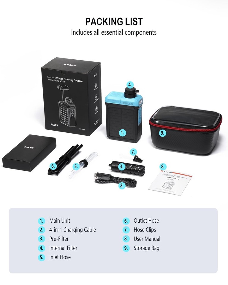 3-in-1 Solar Electric Water Filter Hand Pump Camping Water Filtration ...